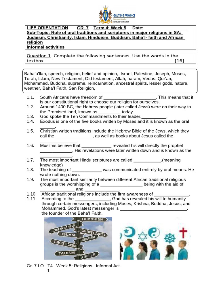 Gr. 7 T4, Week 5 Role of Traditions and Scriptures in Major Religions ...