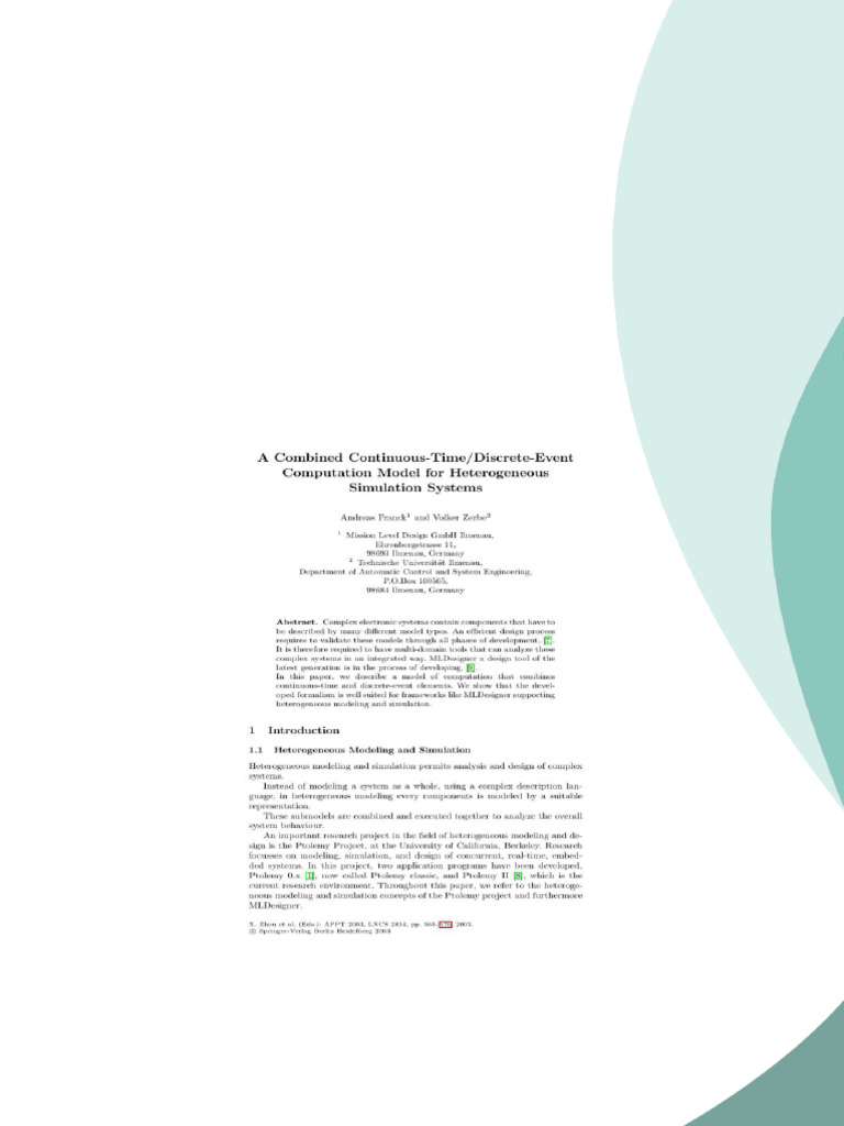 LNCS 2834 A Combined Continuous Time Discrete Event Computation Model for Heterogeneous ...