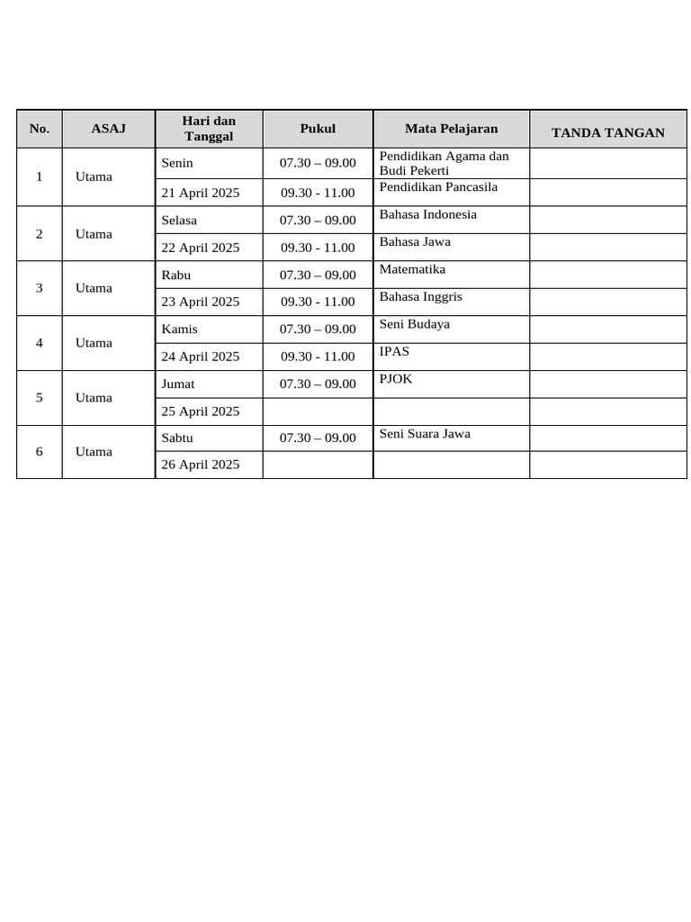 Tabel Jadwal | PDF