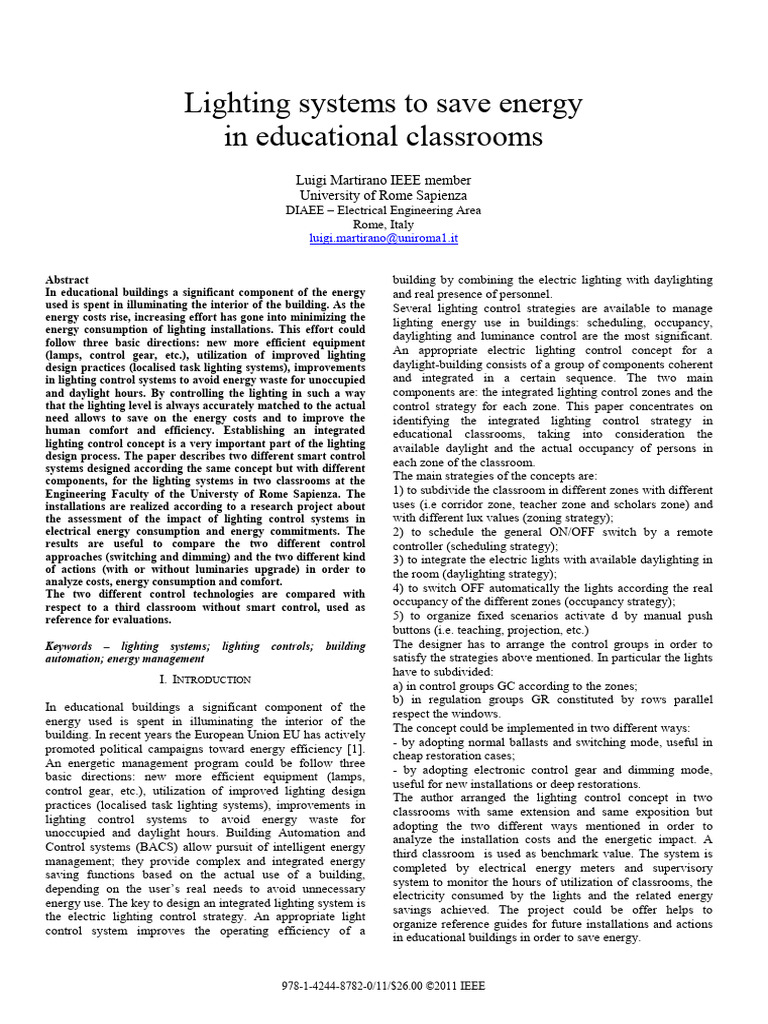 Lighting Systems To Save Energy in Educational Classrooms | PDF ...