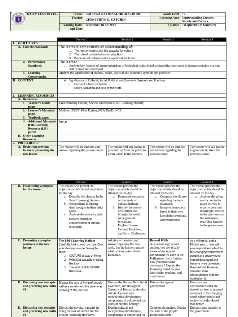 Q1 UCSP (Wk4) g.catchinLASdll | PDF | Learning | Teachers