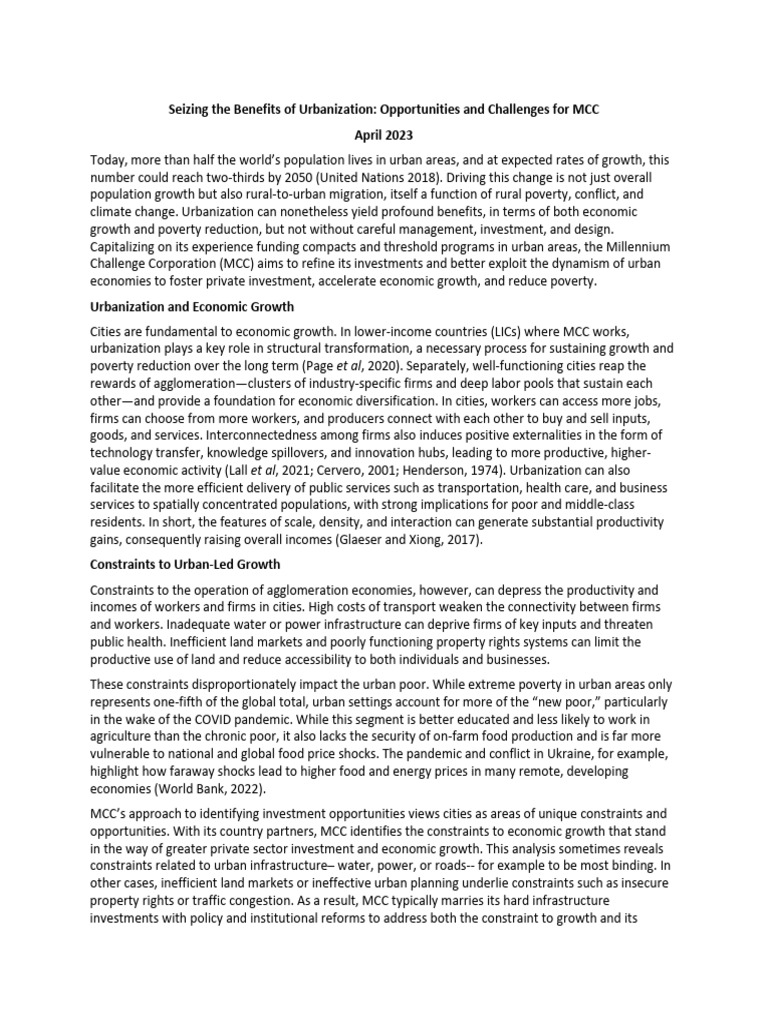 MCC Eac Topic Note Urbanization April 2023 | PDF | Infrastructure | Economic Growth