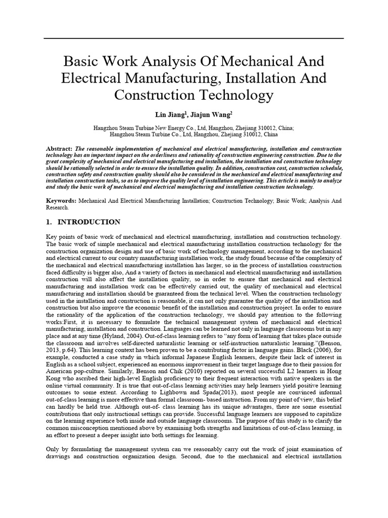 Mechanical & Electrical Installation Analysis | PDF | Learning | Second ...