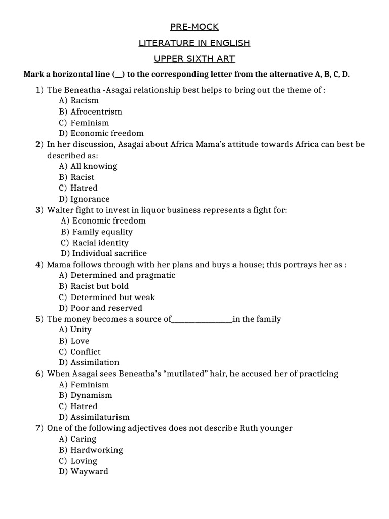 PRE-mock Literature in English | PDF