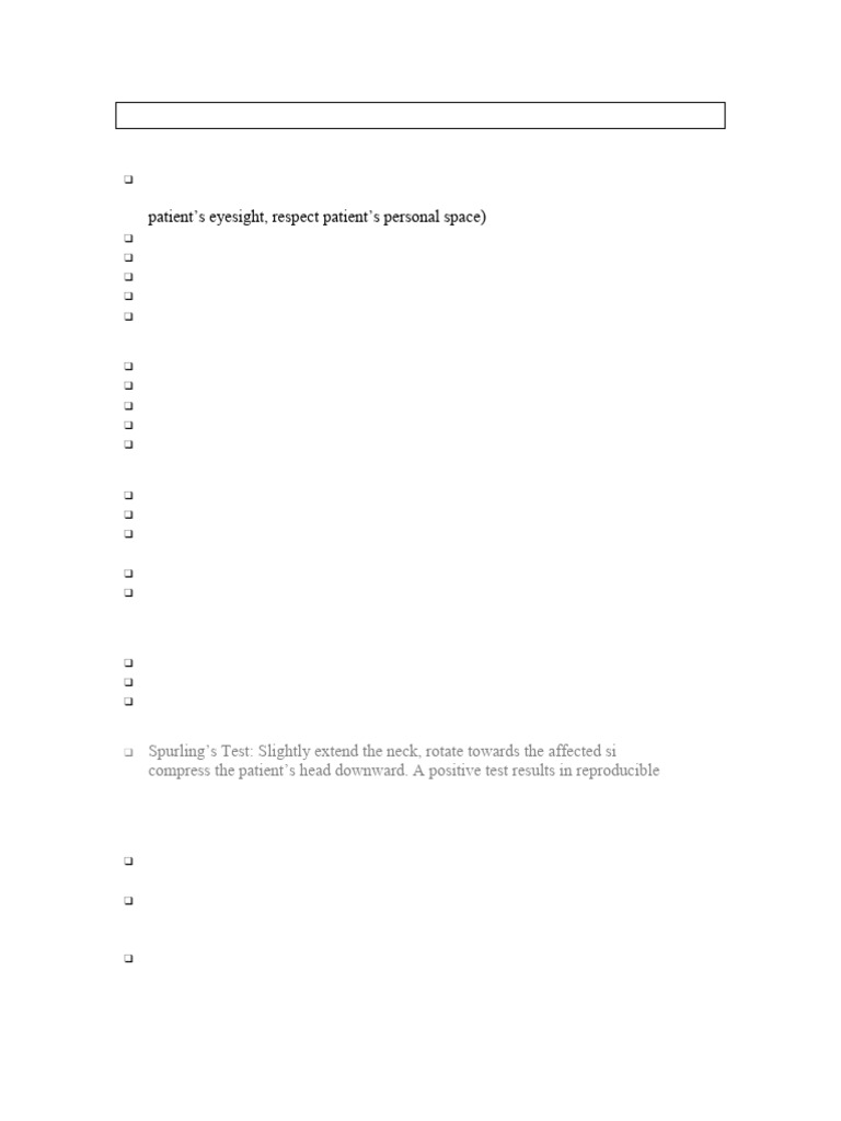 Upper Extremity & Cervical Spine Exam Checklist (1) | PDF | Anatomical ...
