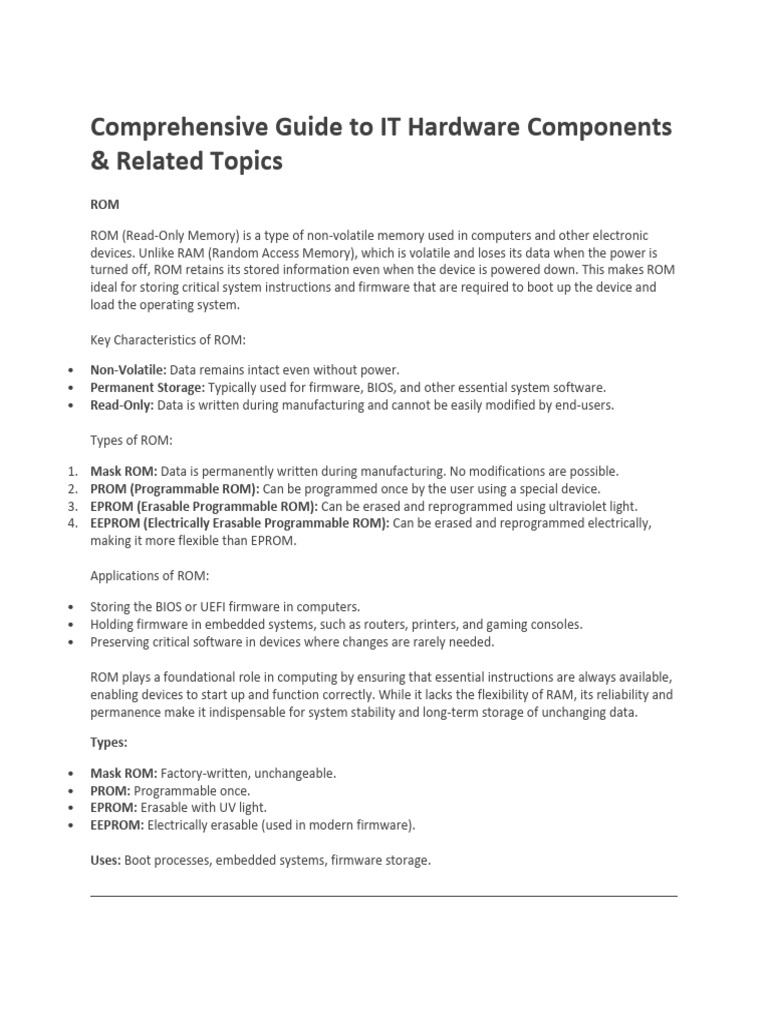 Comprehensive Guide To IT Hardware Components | PDF | Read Only Memory | Computer Data Storage