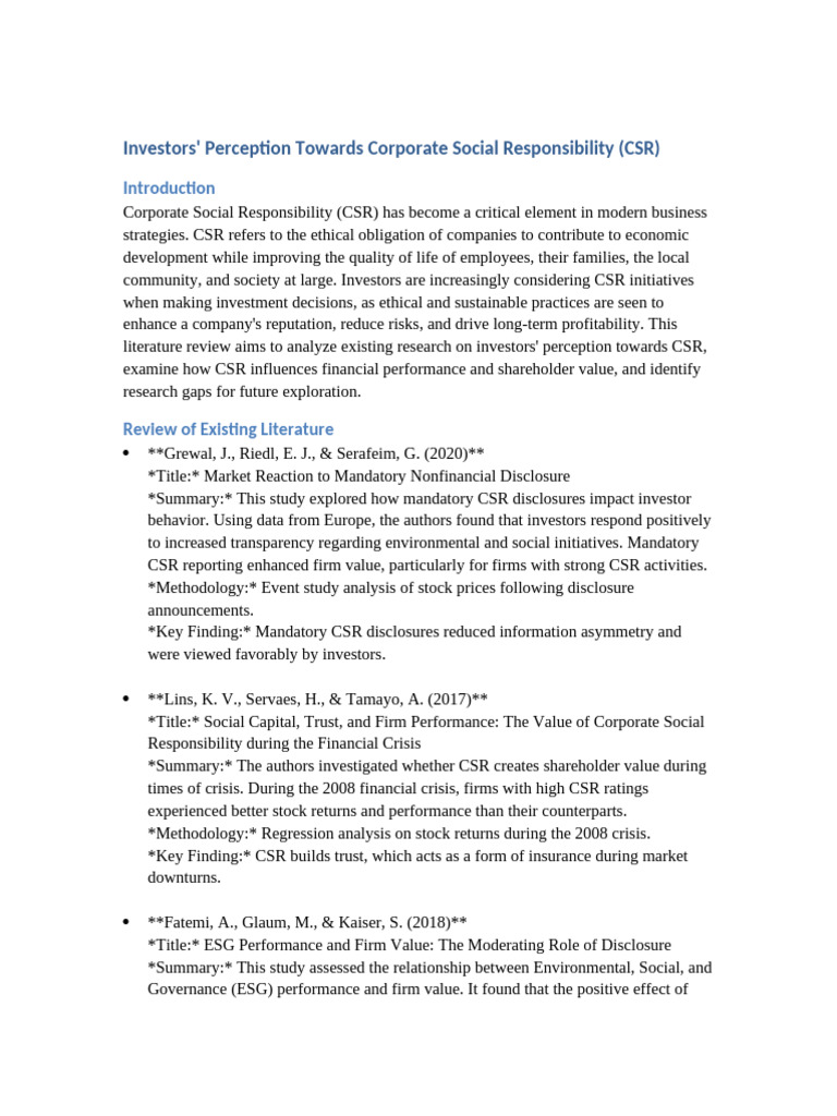 CSR Literature Review Assignment | PDF | Corporate Social Responsibility | Economies