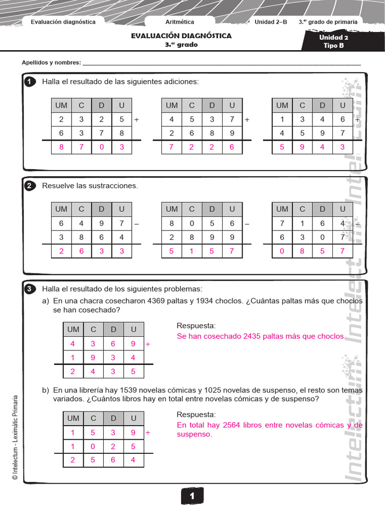 Arit - Eval - Diag 3° - U2-B - Resuelto - 000 | PDF | Matemáticas