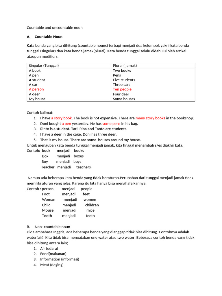 Countable and Uncountable Nouns Guide | PDF | Indonesian Language ...