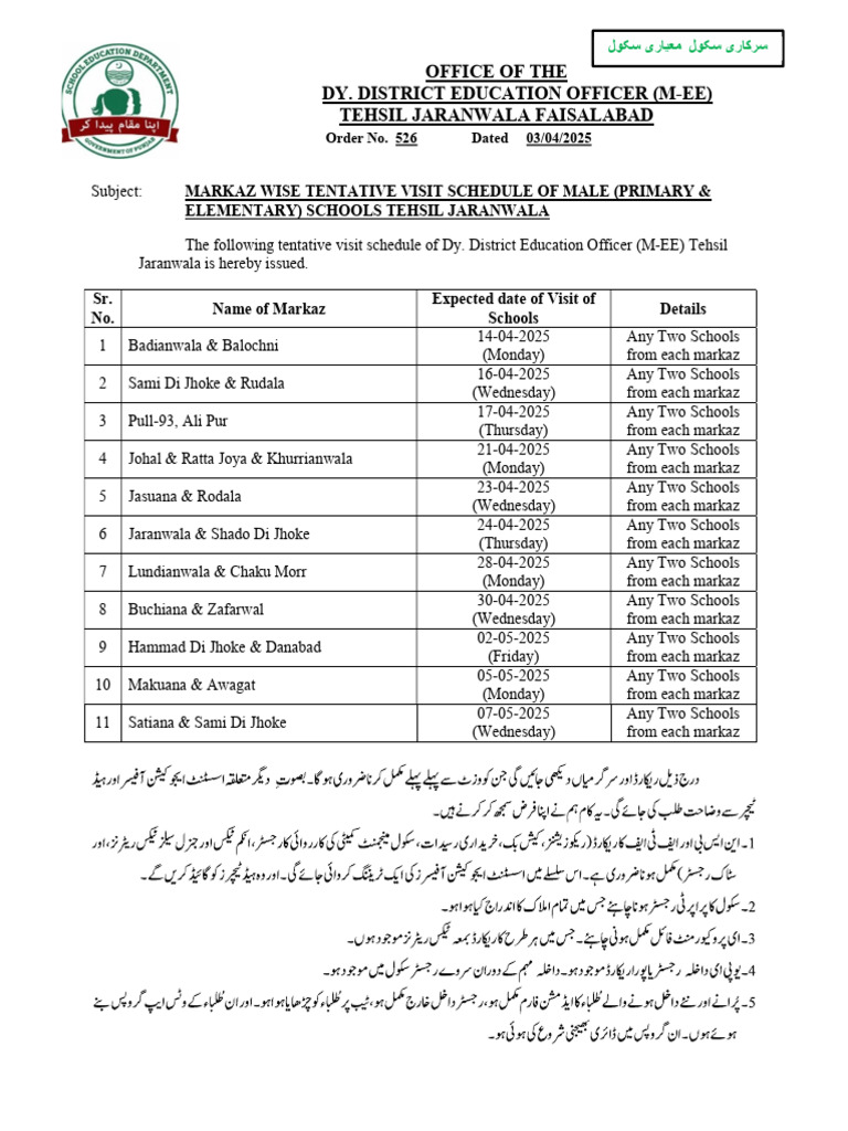 DDEO JRW Visit Schedule April-May 2025 | PDF