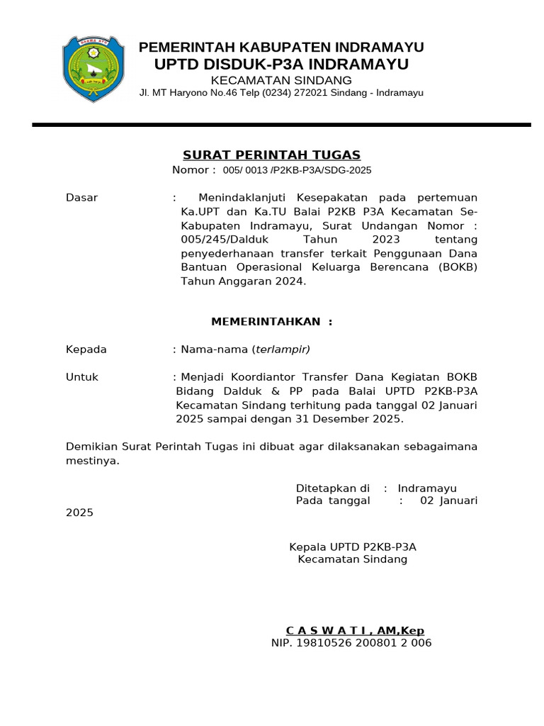 Contoh SURAT PERINTAH TUGAS | PDF
