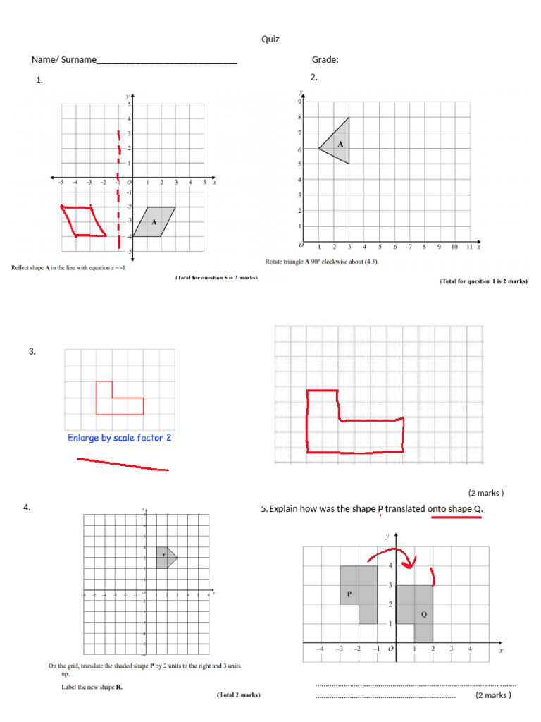Quiz gr 6 transformation quiz | PDF
