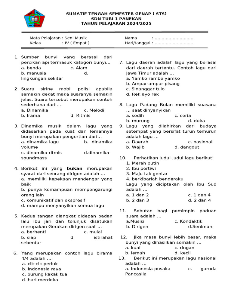 STS Seni Musik Kelas 4 smt 2 | PDF
