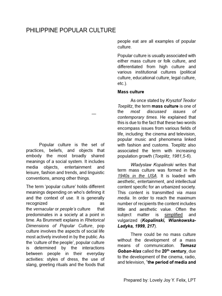 Understanding Philippine Popular Culture | PDF | Folklore | Popular Culture