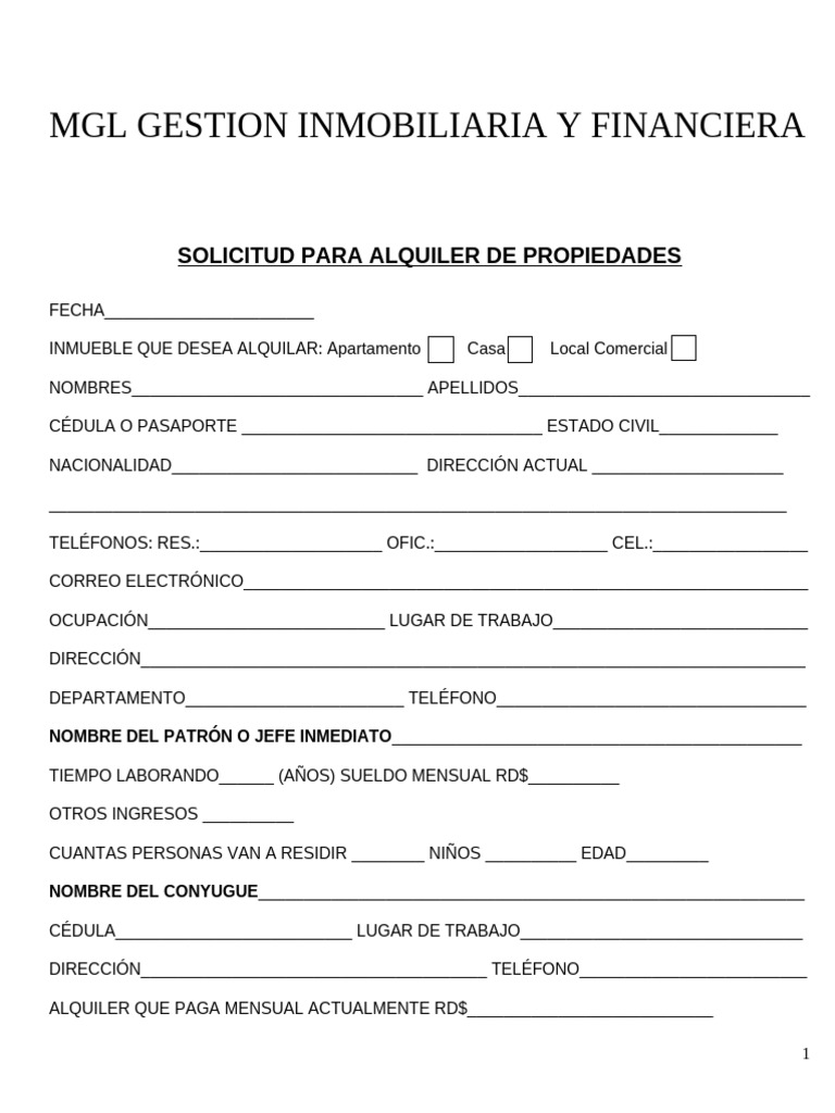 Solicitud para Alquiler MGL | PDF