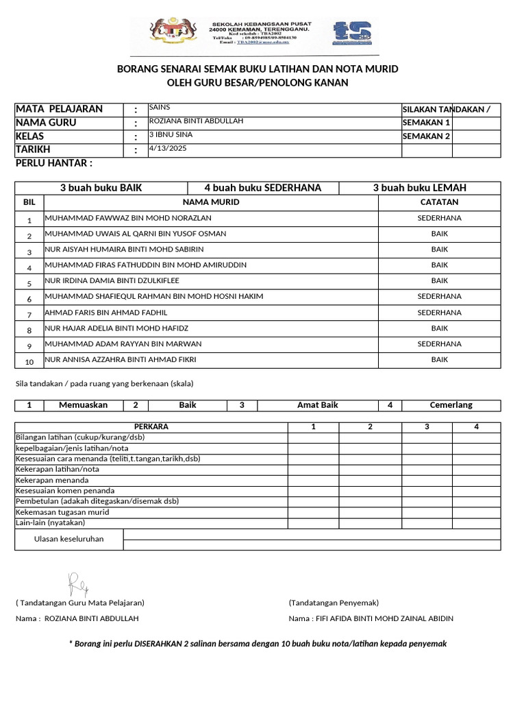 Senarai Semak Buku Latihan 3is | PDF
