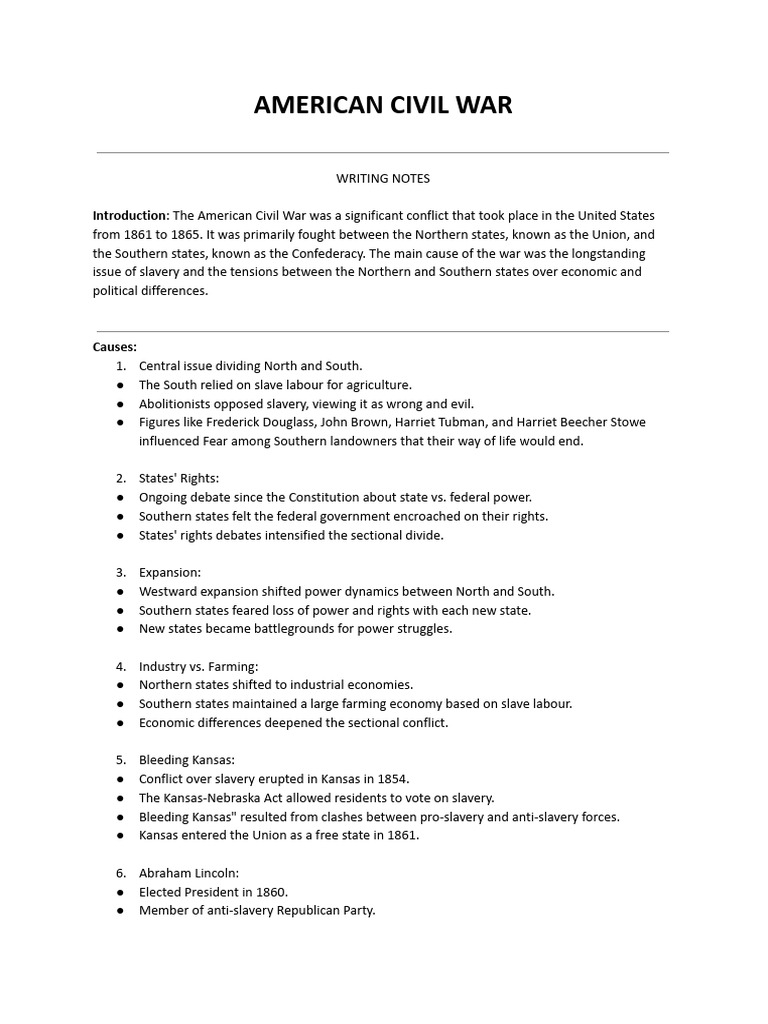 American Civil War Writing Notes 23-24 | PDF | American Civil War ...