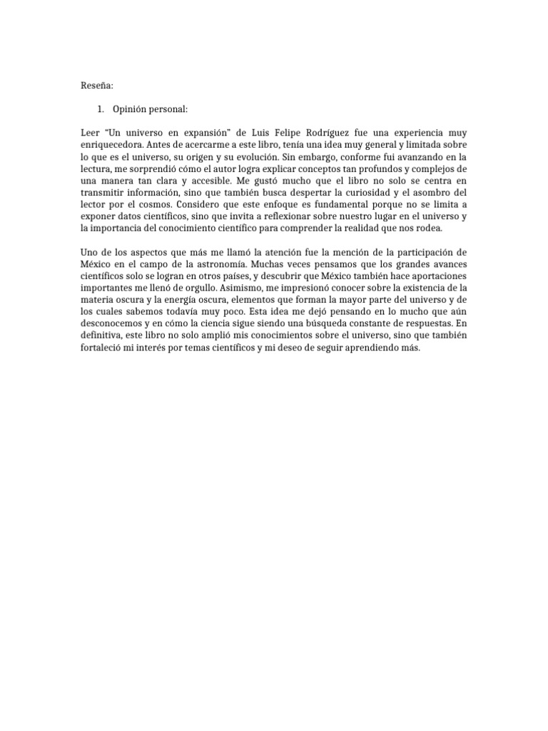 Reseña Un Universo Expansión | PDF