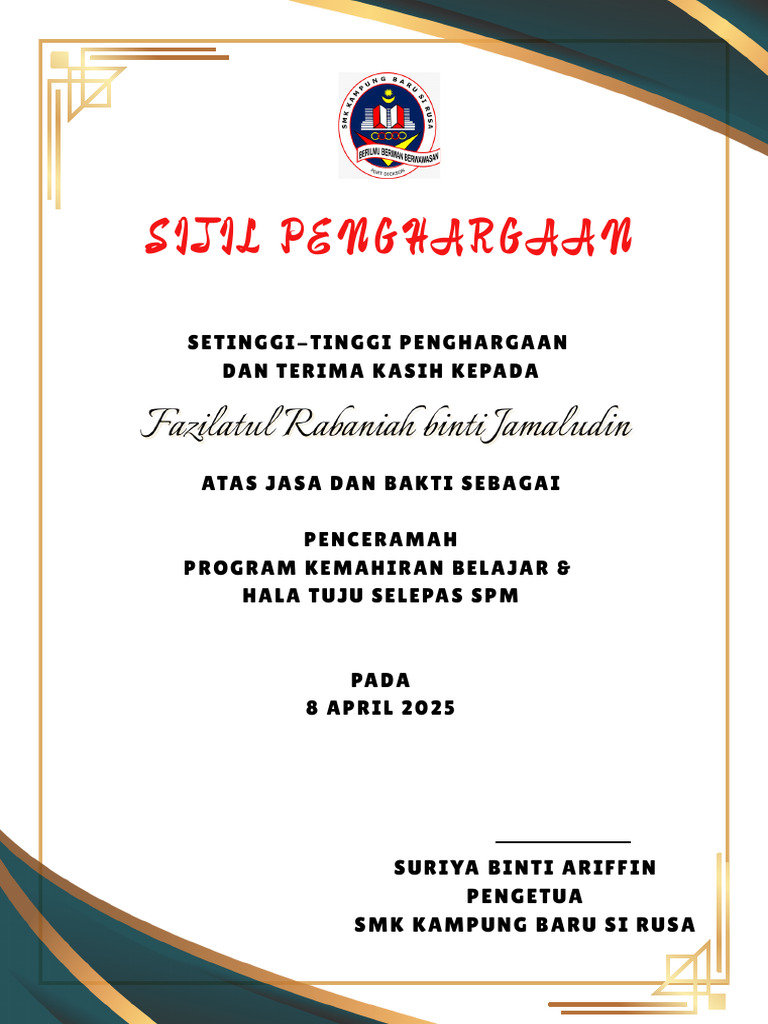 Sijil Penghargaan Program | PDF