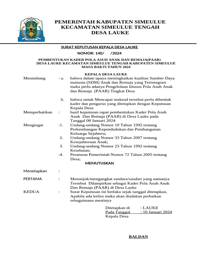 SK POLA ASUH 1 | PDF