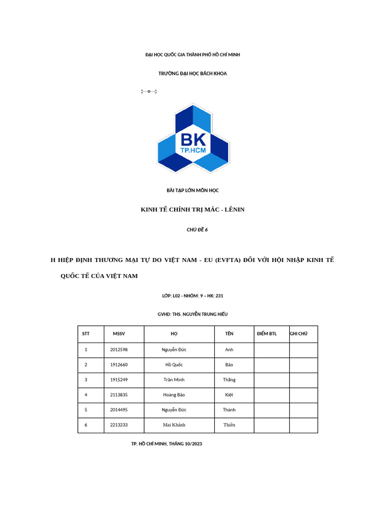 HK231 L02 Nhóm-9 Chủ-đề-6 | PDF