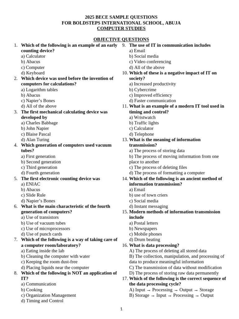Bece Sample Question On Computer | PDF | Computer Programming ...