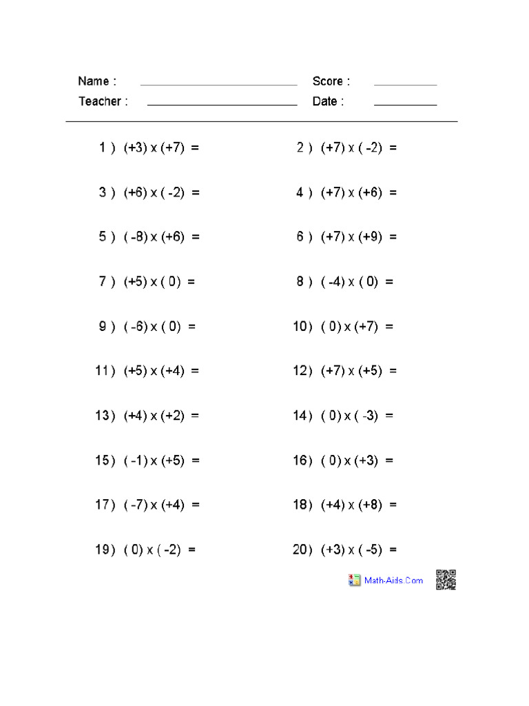 Integers - Multiplication 1 | PDF