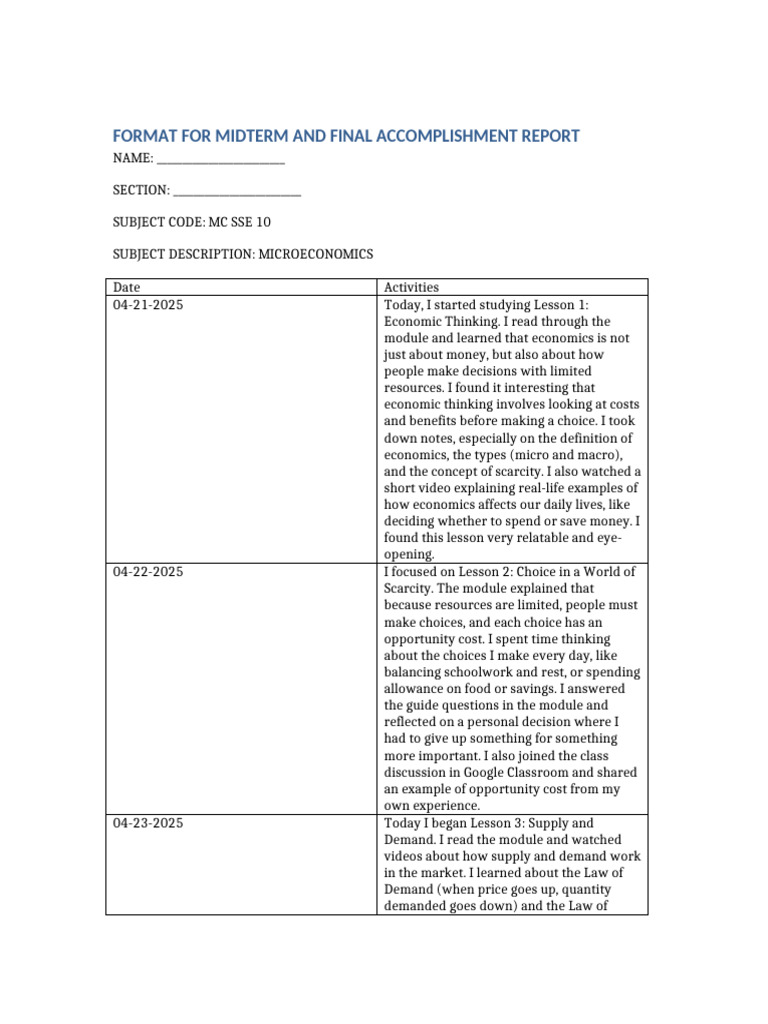 Midterm Report: Microeconomics Insights | PDF | Supply And Demand ...