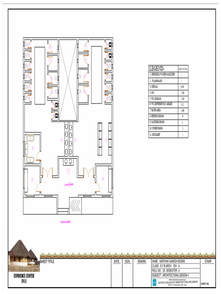 Legend-: 1. Drinking Water Facilities 2. Wash Basin 3. Urinal - 0.76 1. ...