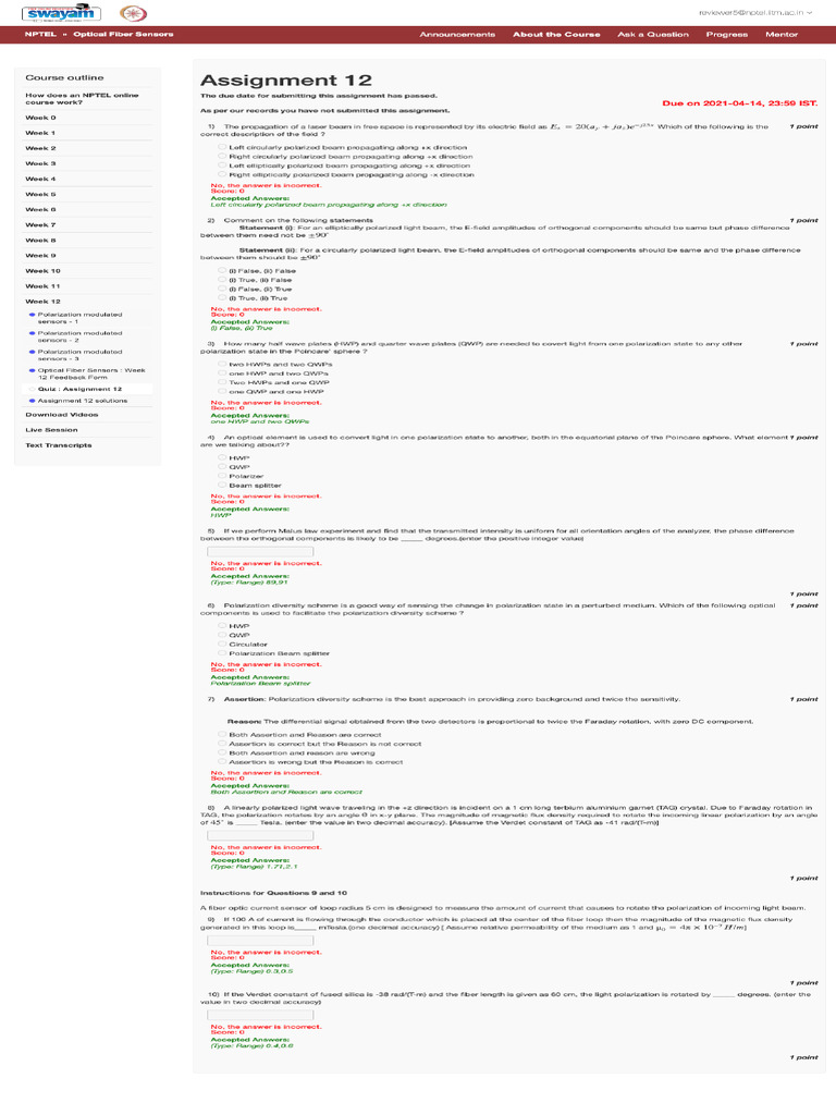 Noc21 Ee40 Assignment Week 12 | PDF