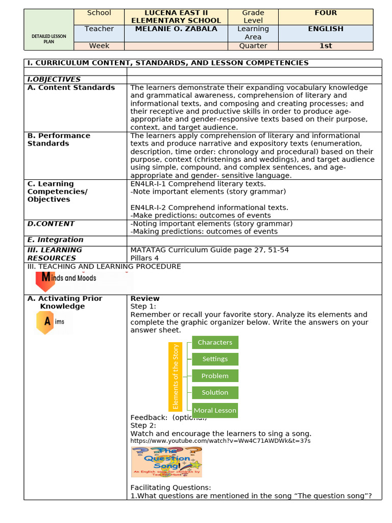 ENGLISH4-DLP 1ST MATATAG-week-1 (Day 1-5) | PDF | Reading Comprehension | Learning