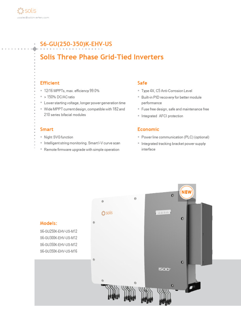 Solis S6-GU 250-350kW Inverter Datasheet | PDF | Power Supply ...