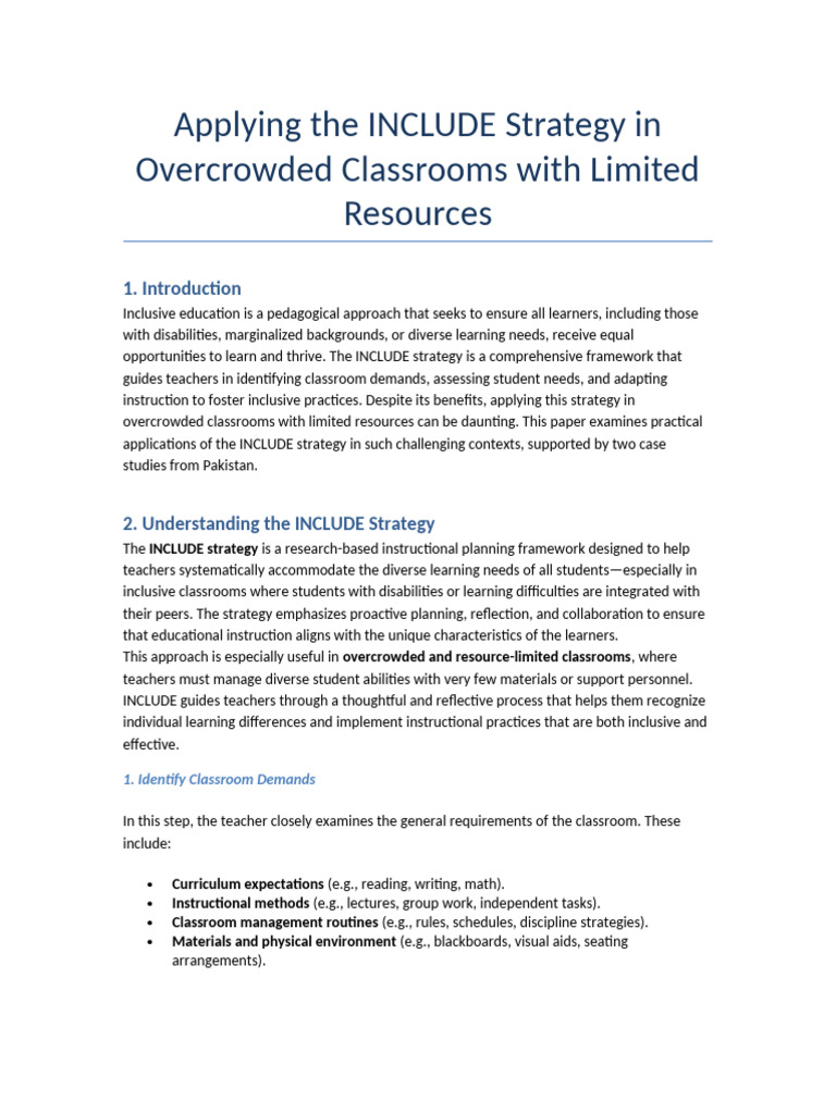 INCLUDE Strategy Professional Assignment | PDF | Teachers | Classroom ...