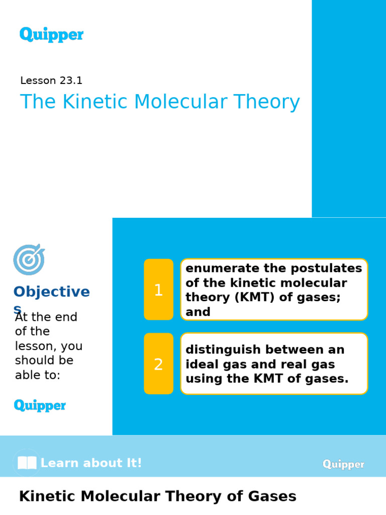 Science 10 23.1 The Kinetic Molecular Theory | PDF | Gases | Molecules