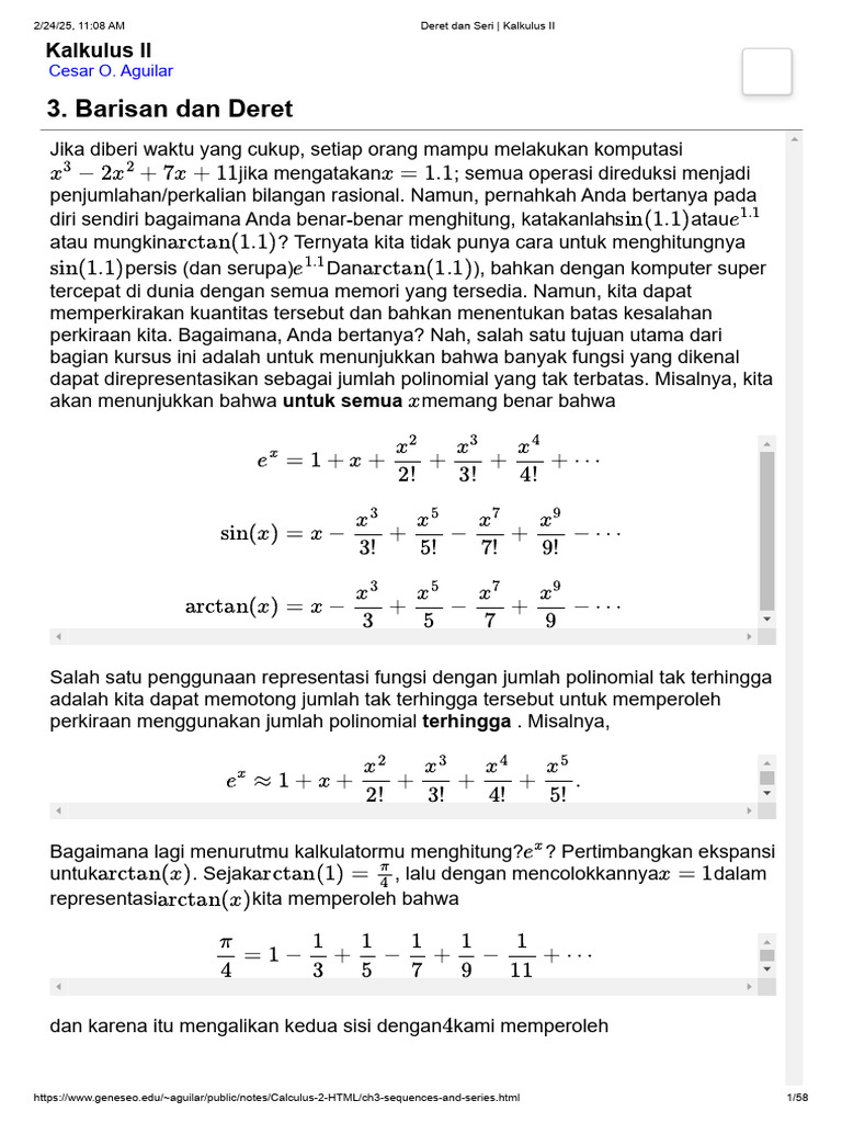 Deret Tak Terhingga dan Konvergensi | PDF