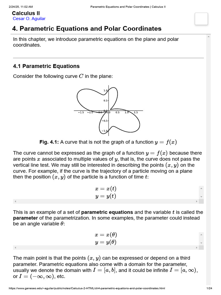 Parametric Equations and Polar Coordinates - Calculus II | PDF ...