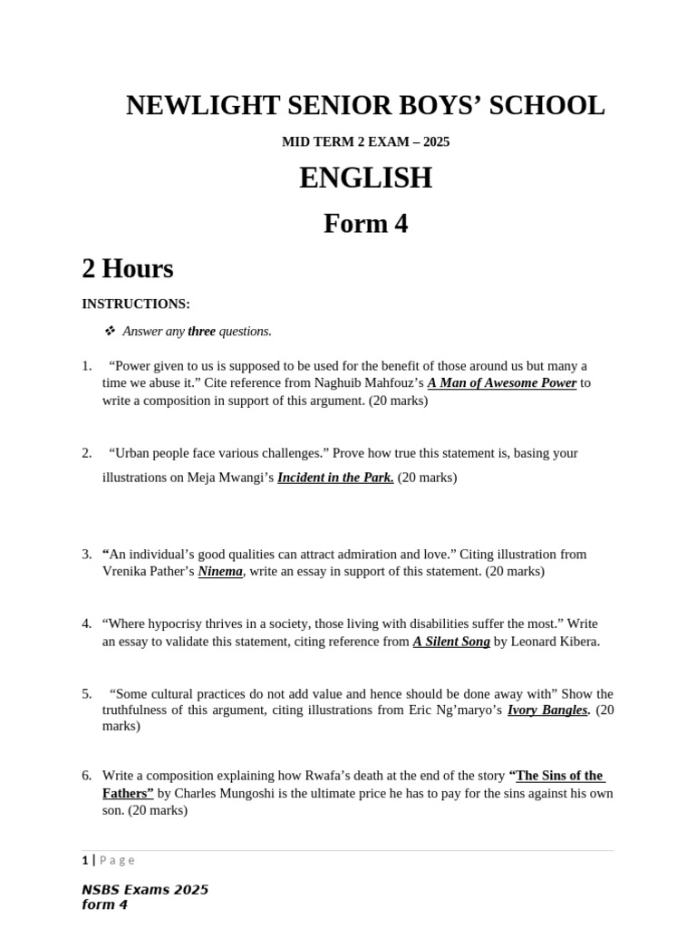 F4 English TERM2 2025 (Mid Term) | PDF