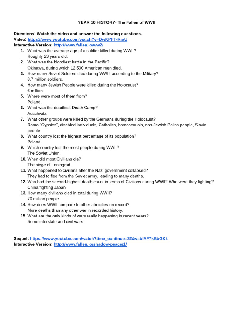 For The Fallen Video Questions | PDF