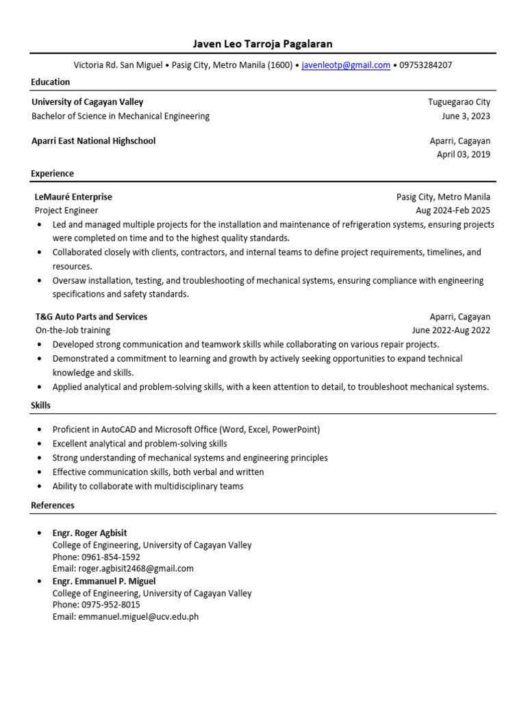 Javen Leo T. Pagalaran CV | PDF | Learning | Cognition