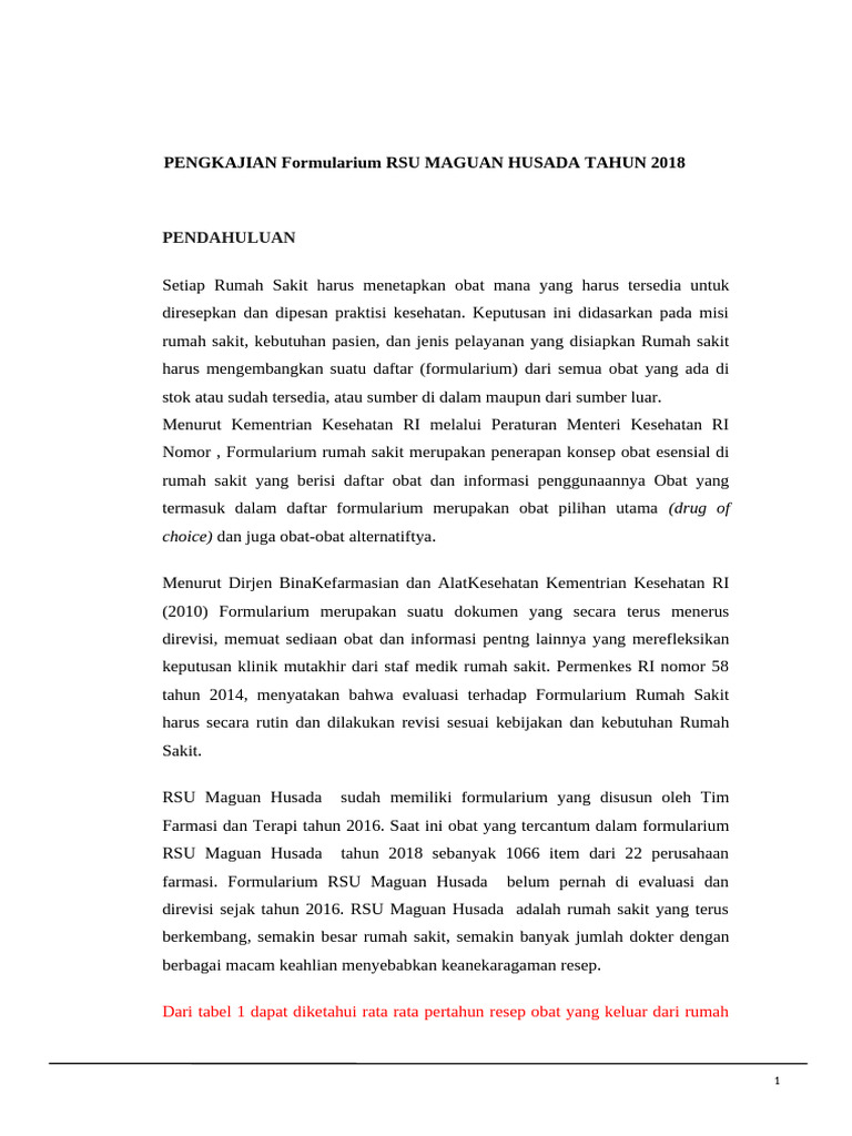 PENGKAJIAN Formularium RSU MAGUAN HUSADA TAHUN 2018 | PDF
