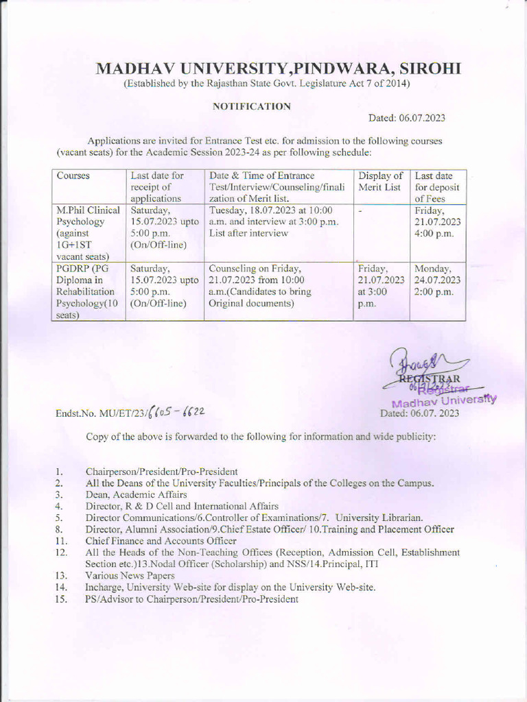 Clinical Psychology Notification | PDF
