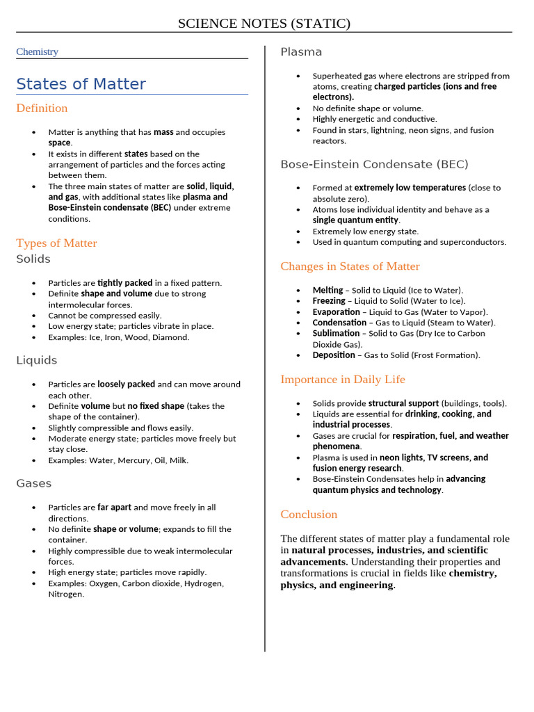 Science and Technology Notes | PDF | Molecules | Liquids