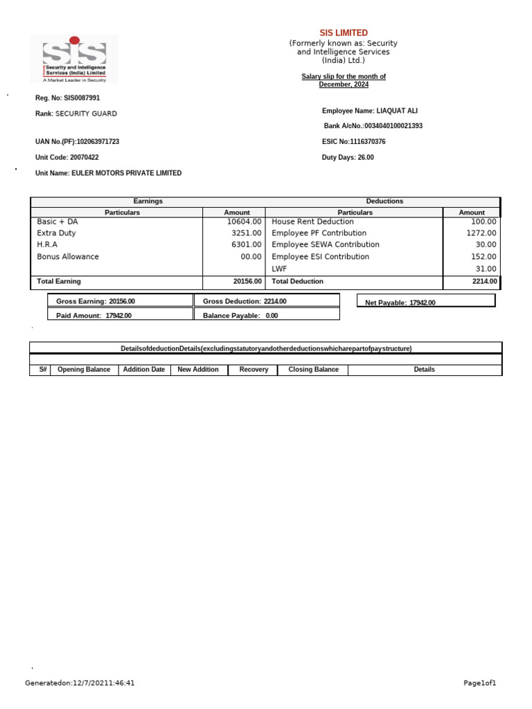 Sis Salary Slip | PDF | Employee Relations | Taxes