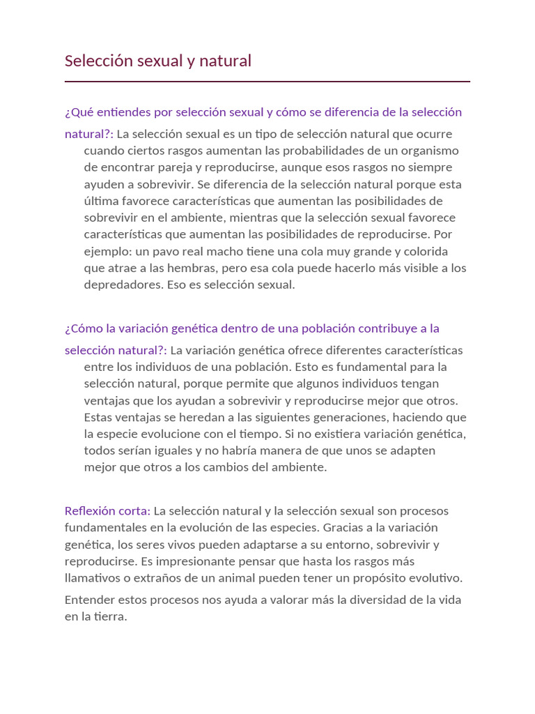 Selección sexual y natural | PDF