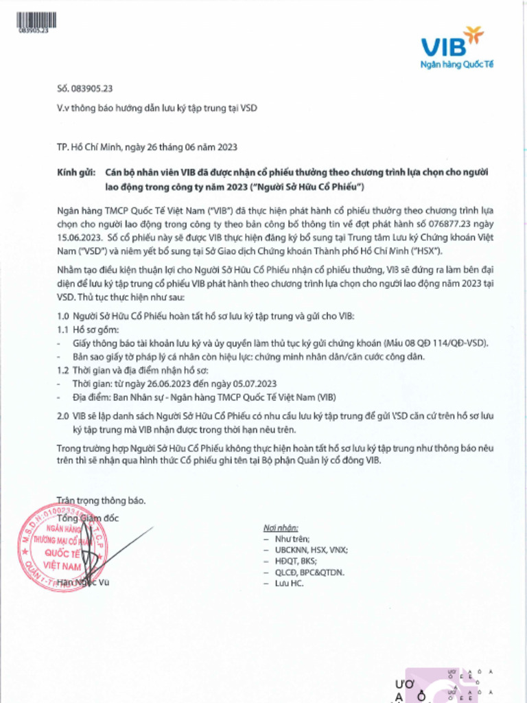 VIB - TB Luu Ky Tap Trung | PDF