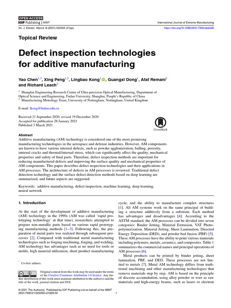 Defect Inspection Technologies For Additive Manufa | PDF | Fracture ...