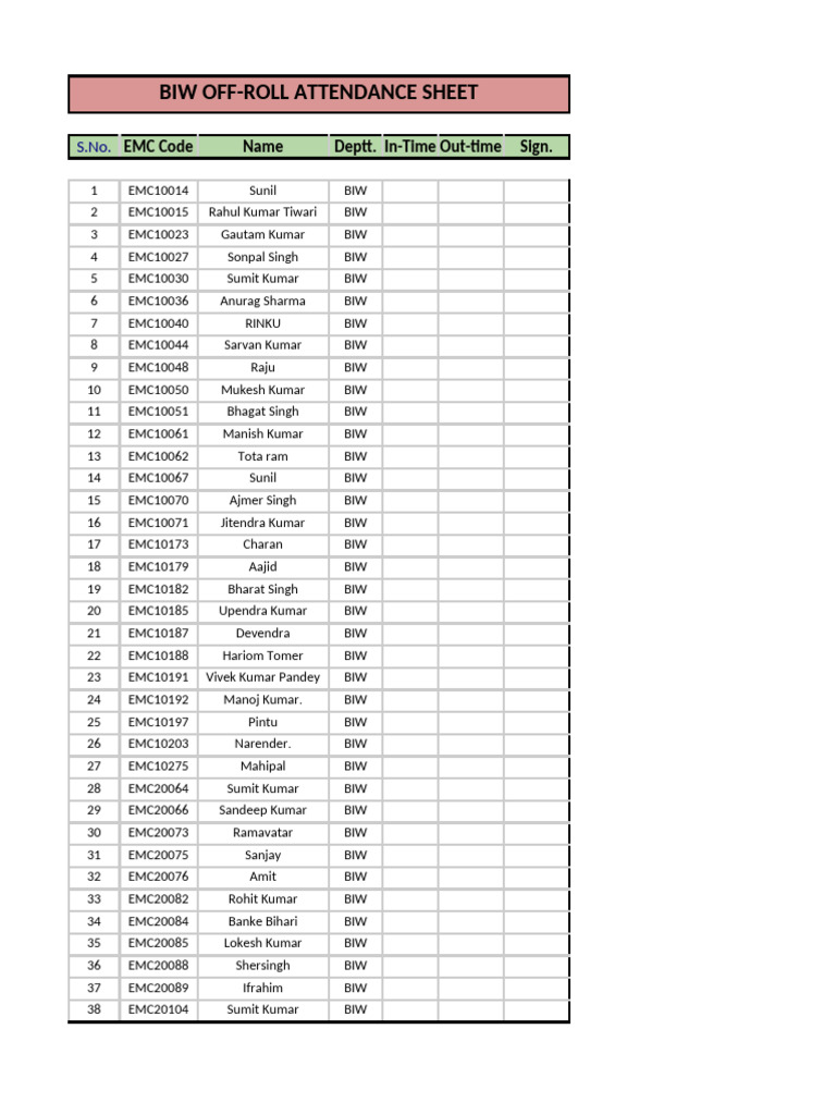 Updated Attendance Sheet | PDF