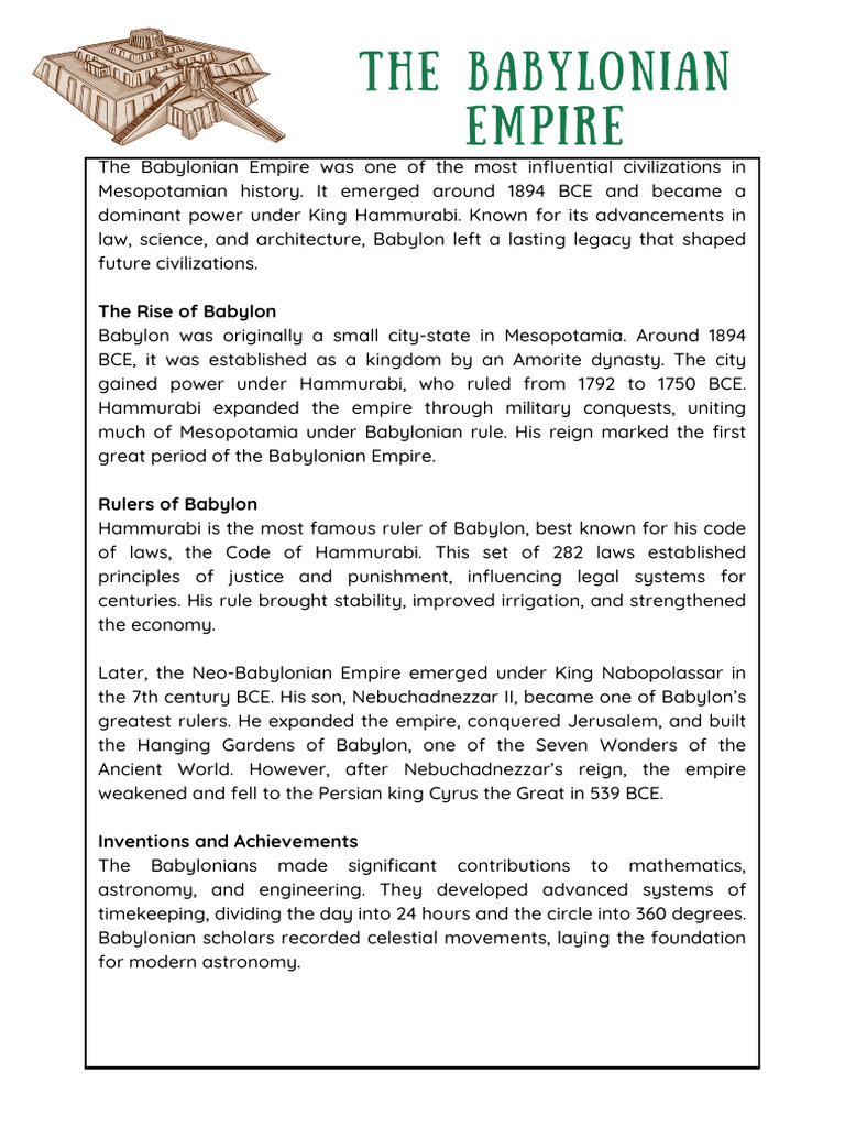 The Babylonian Empire Worksheet | PDF | Babylon | Babylonia