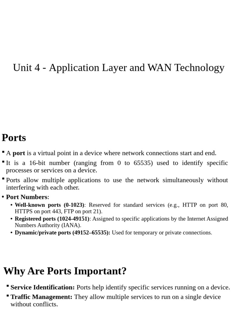 Unit 4 - Application Layer and WAN Technology | PDF | Port (Computer Networking) | Computer Network