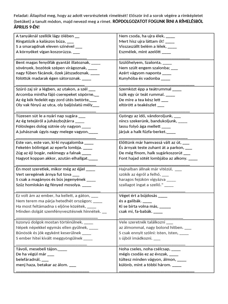 Rímelés Gyak | PDF